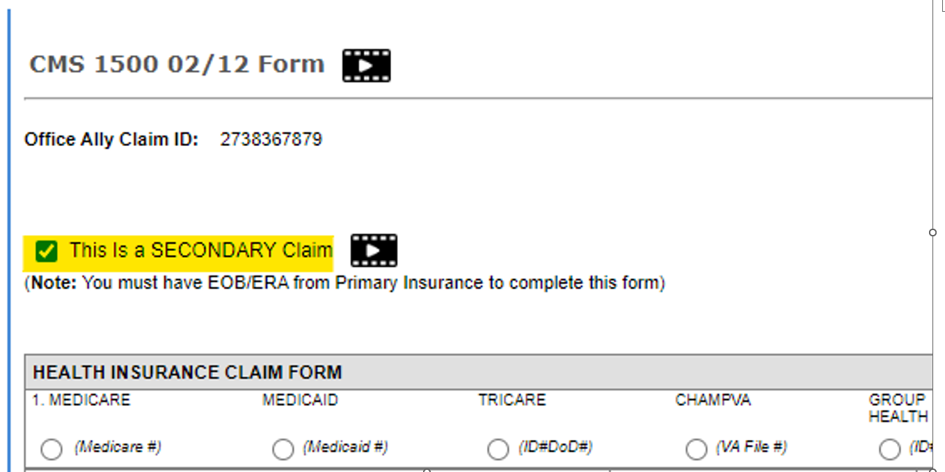 Secondary Billing Instructions