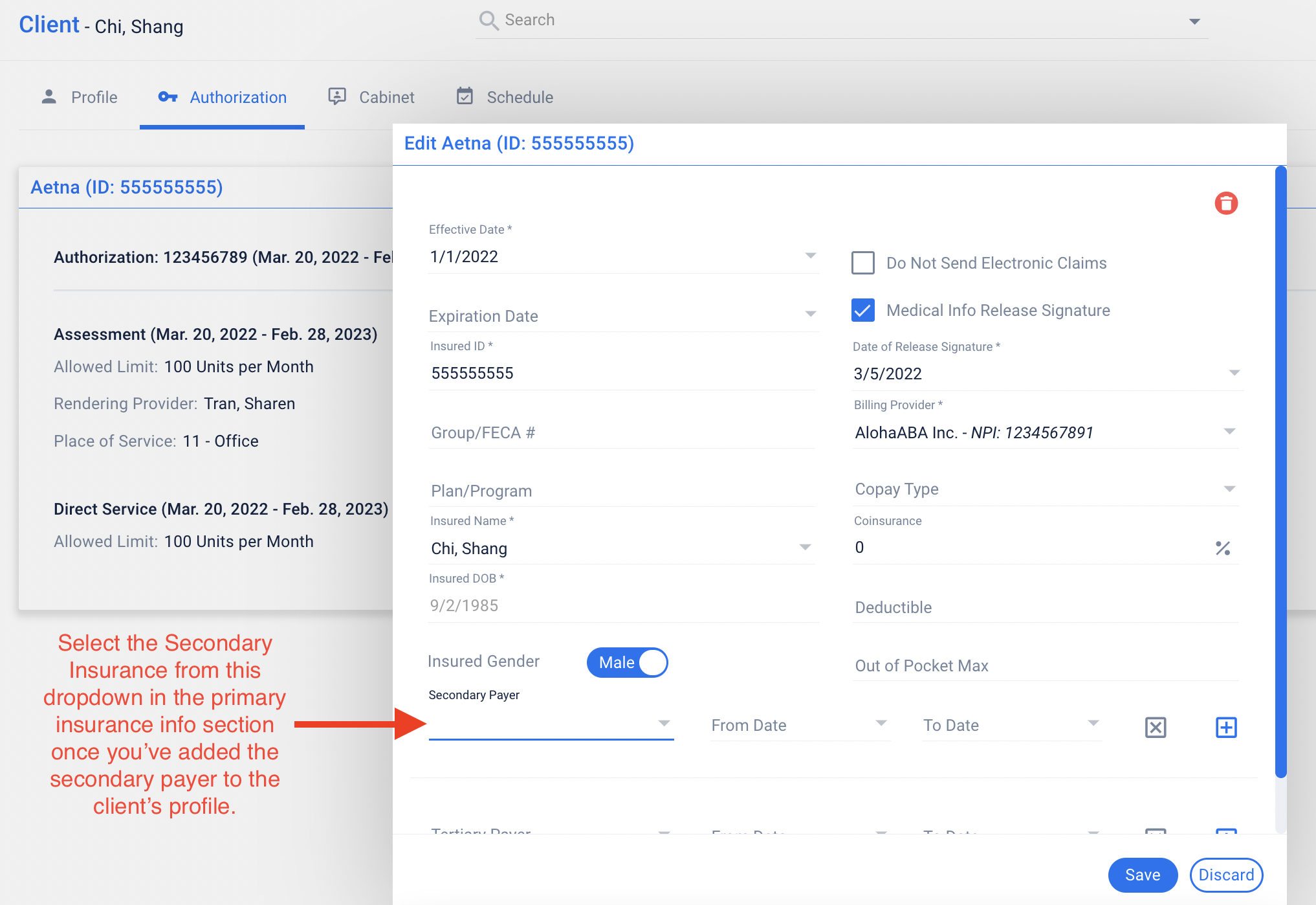 Secondary Billing Instructions