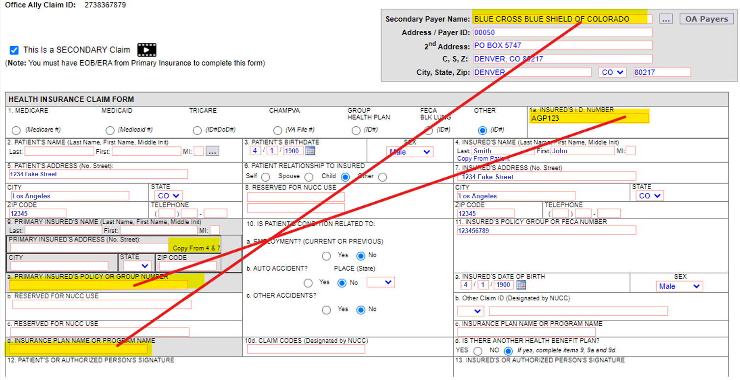 Secondary Billing Instructions